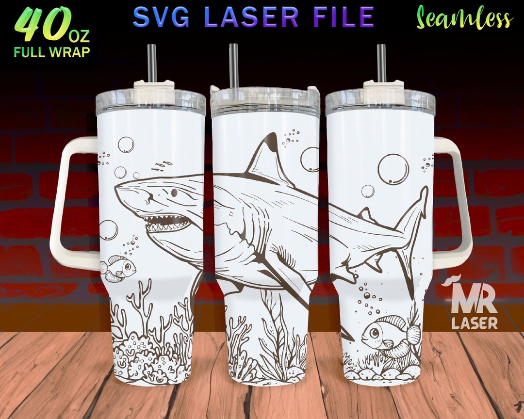 Shark V2 Laser Engraved Full Wrap Design for 40 Oz Tumbler, Shark ...