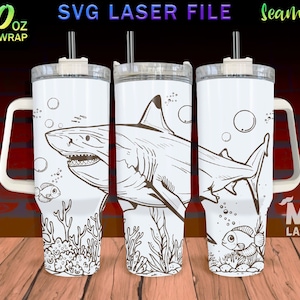 Shark V2 Laser Engraved Full Wrap Design for 40 Oz Tumbler, Shark ...