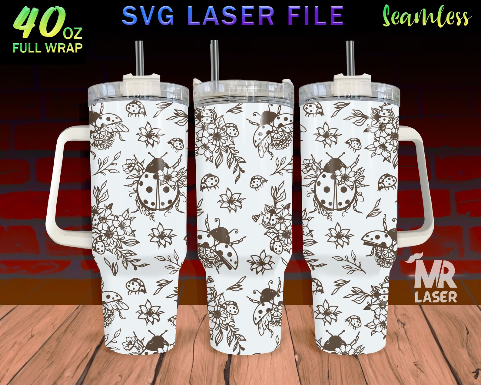 Flower Ladybug Laser Engraved Full Wrap Design for 40 Oz Tumbler ...