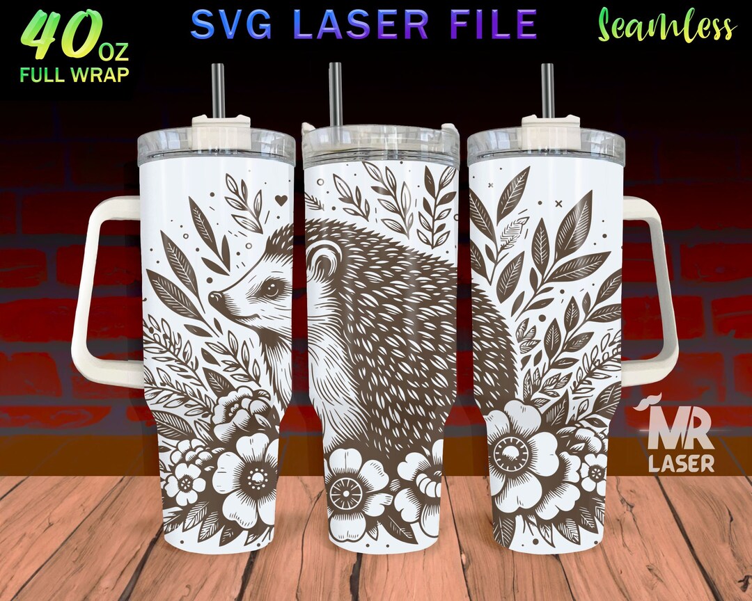 Hedgehog Laser Engraved Full Wrap Design for 40oz Tumbler, Floral ...