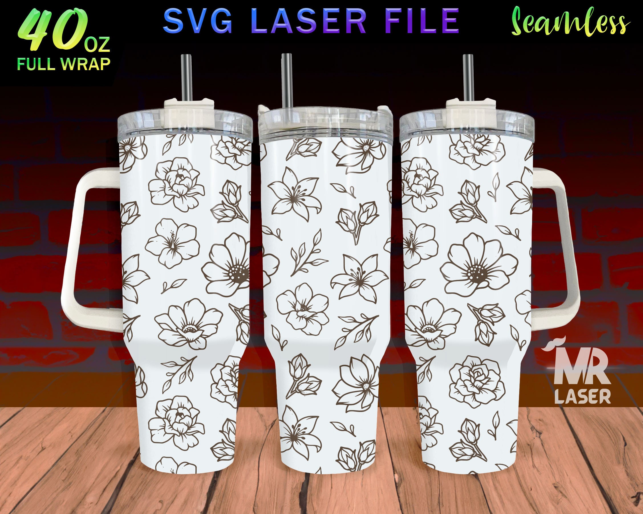 Simple Flower Laser Engraved Full Wrap Design for 40 Oz - Etsy