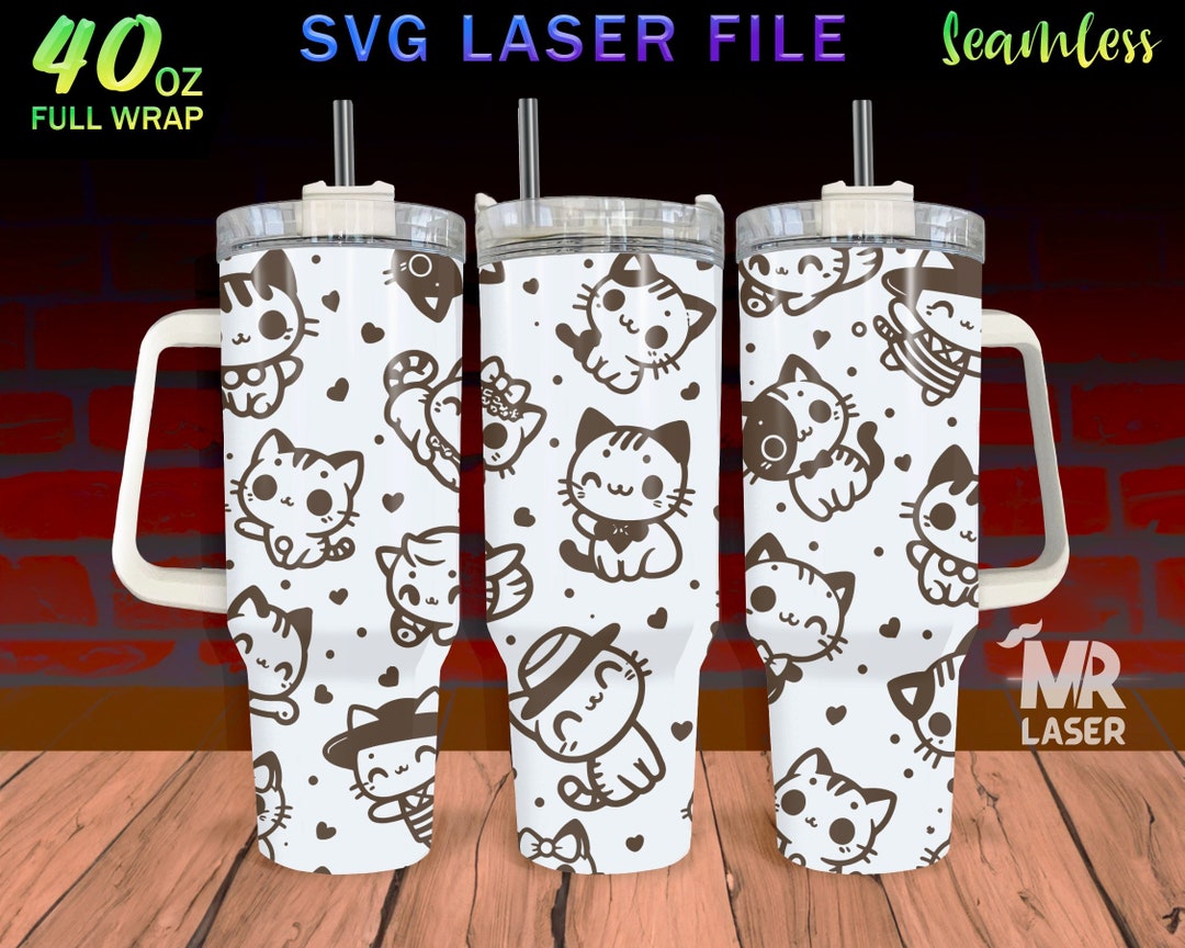 Cute Cat V2 Laser Engraved Full Wrap Design for 40oz Tumbler, Cute Cat ...