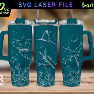 Shark V2 Laser Engraved Full Wrap Design for 40 Oz Tumbler, Shark ...