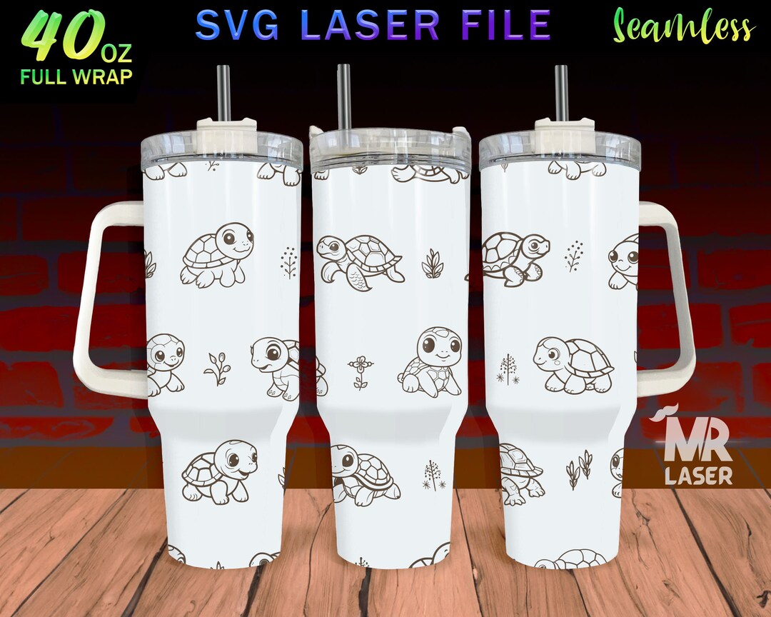 Cute Turtle Laser Engraved Full Wrap Design for 40 Oz Tumbler, Cute ...