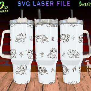 Cute Turtle Laser Engraved Full Wrap Design for 40 Oz Tumbler, Cute ...