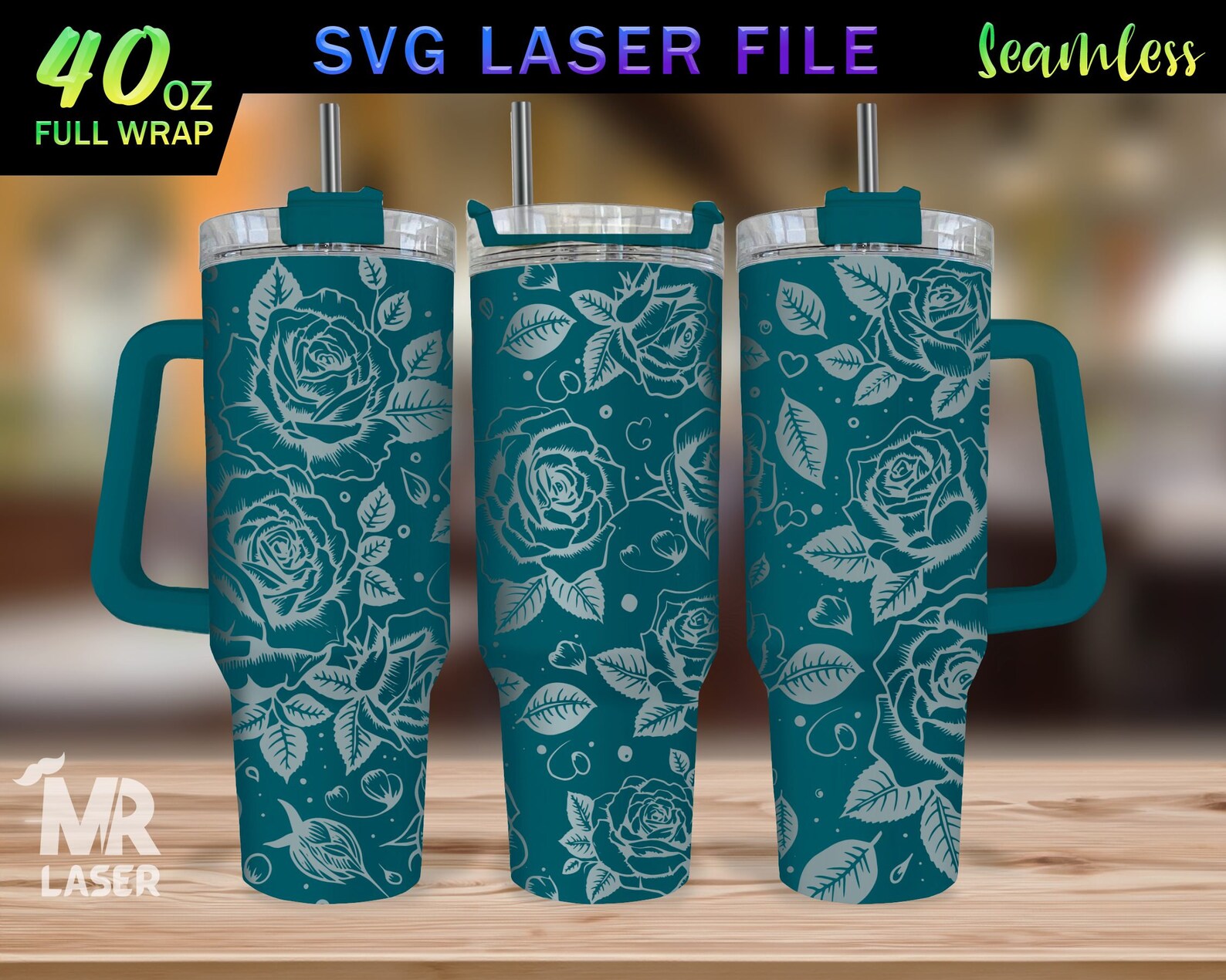 Rose Pattern Laser Engraved Full Wrap Design for 40 Oz Tumbler, Rose ...