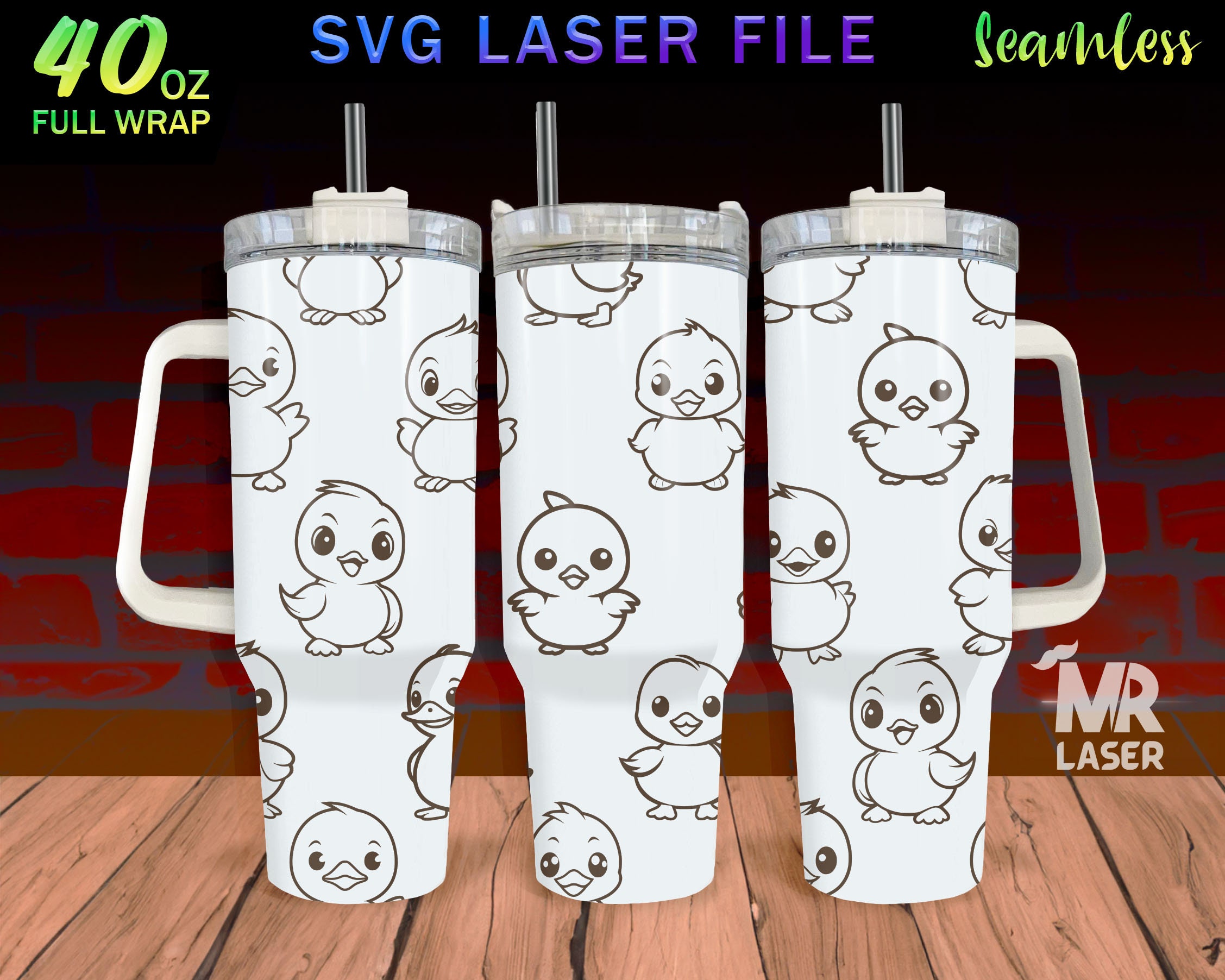 Cute Duck Laser Engraved Full Wrap Design for 40 Oz Tumbler, Cute Duck ...