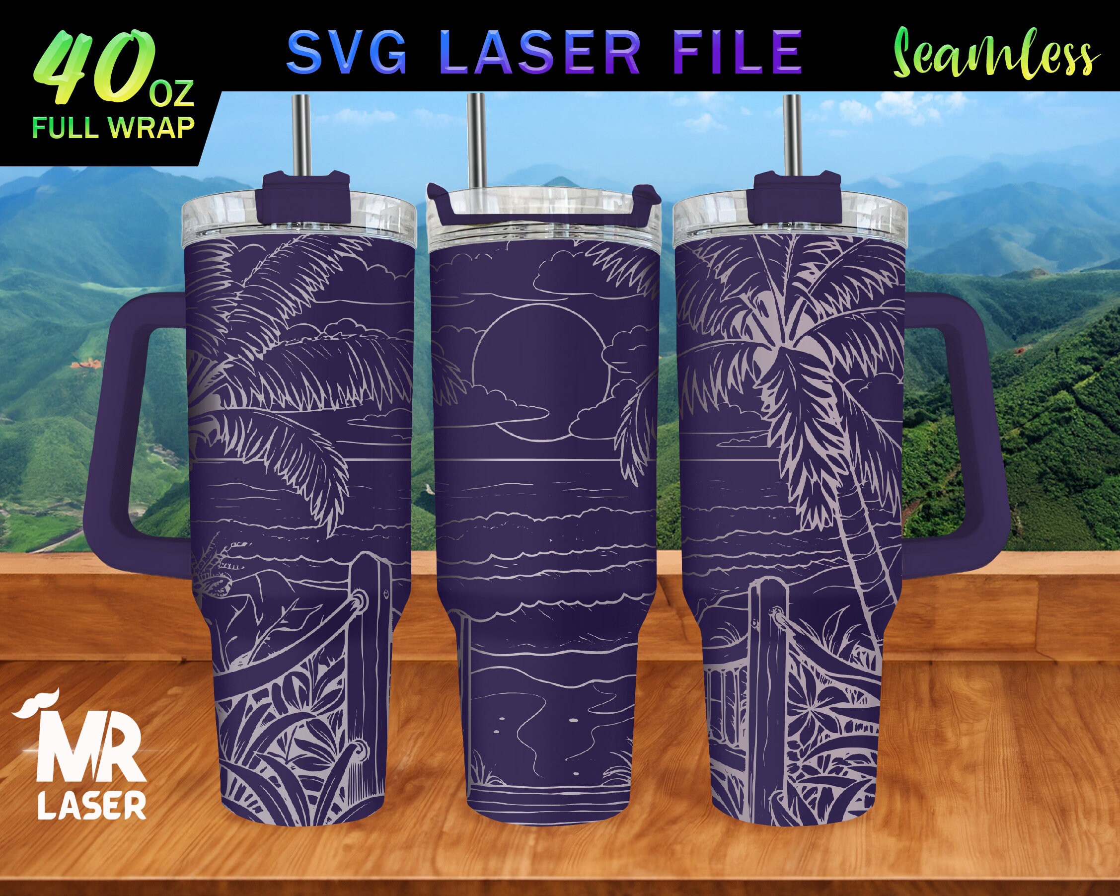 Beach Laser Engraved Full Wrap Design for 40oz Tumbler, Beach SVG Laser ...