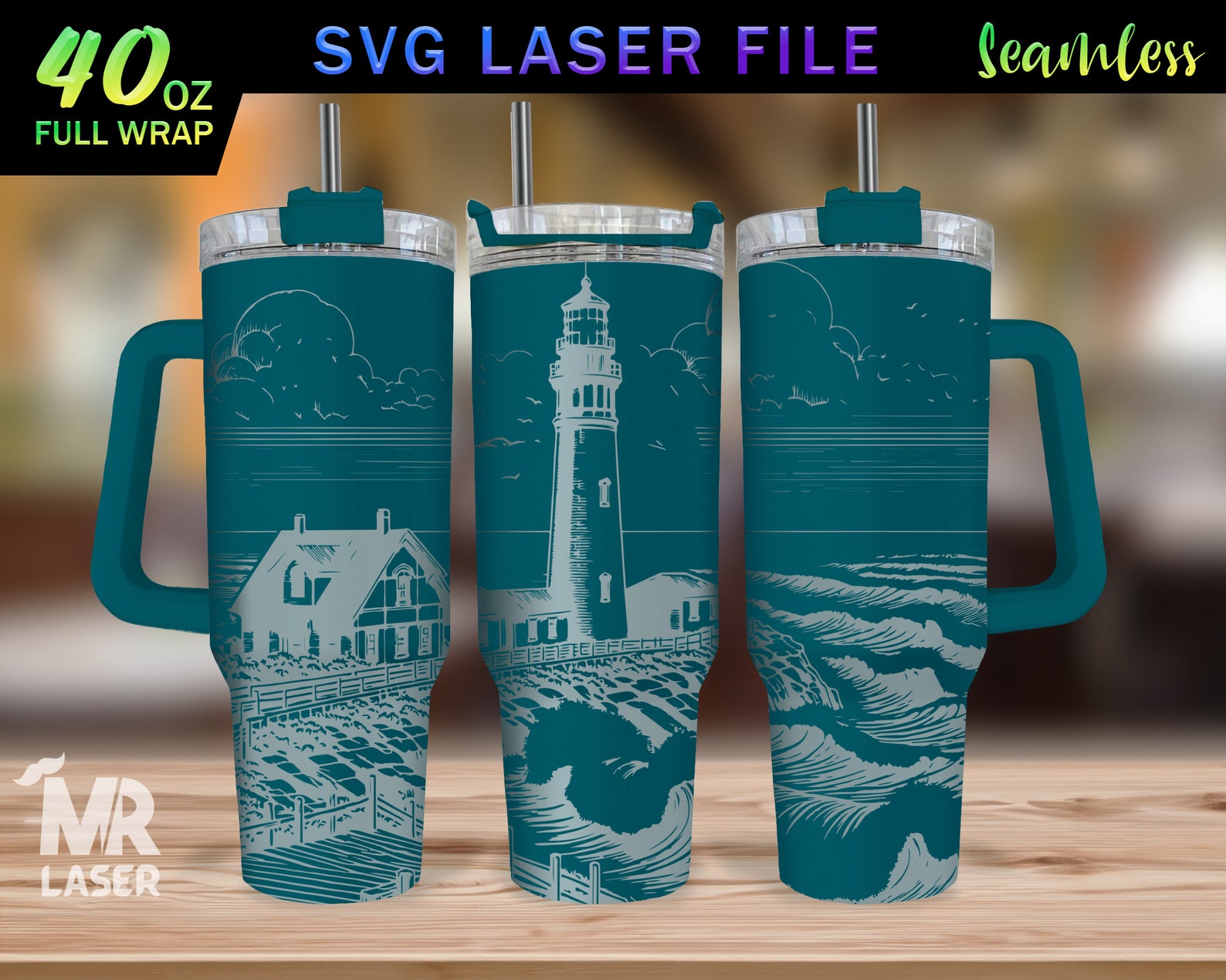 Lighthouse Laser Engraved Full Wrap Design for 40 Oz Tumbler ...