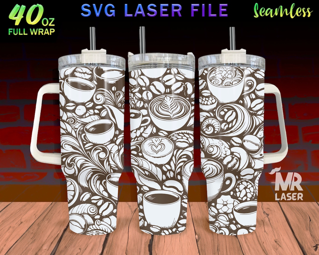 Coffee Pattern Laser Engraved Full Wrap Design for 40 Oz Tumbler ...