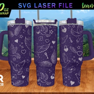 Dove Laser Engraved Full Wrap Design for 40oz Tumbler, Dove SVG Laser ...