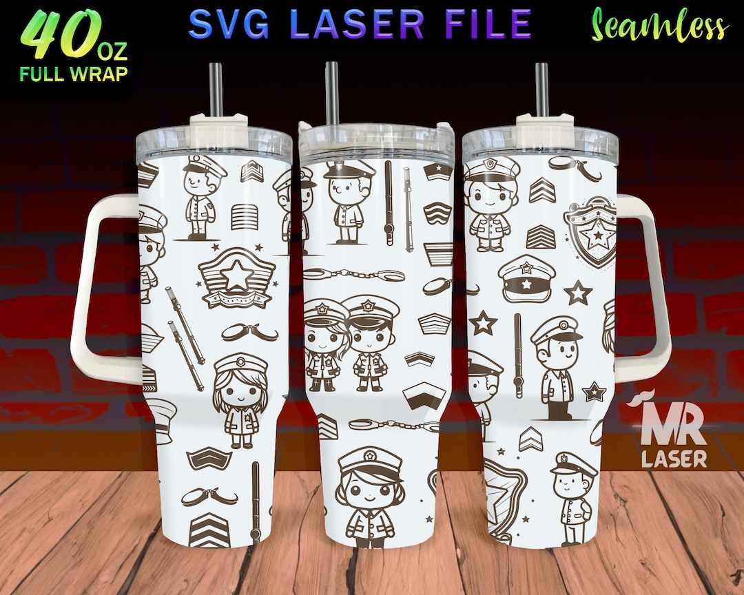 Police Laser Engraved Full Wrap Design for 40 Oz Tumbler, Police Doodle ...