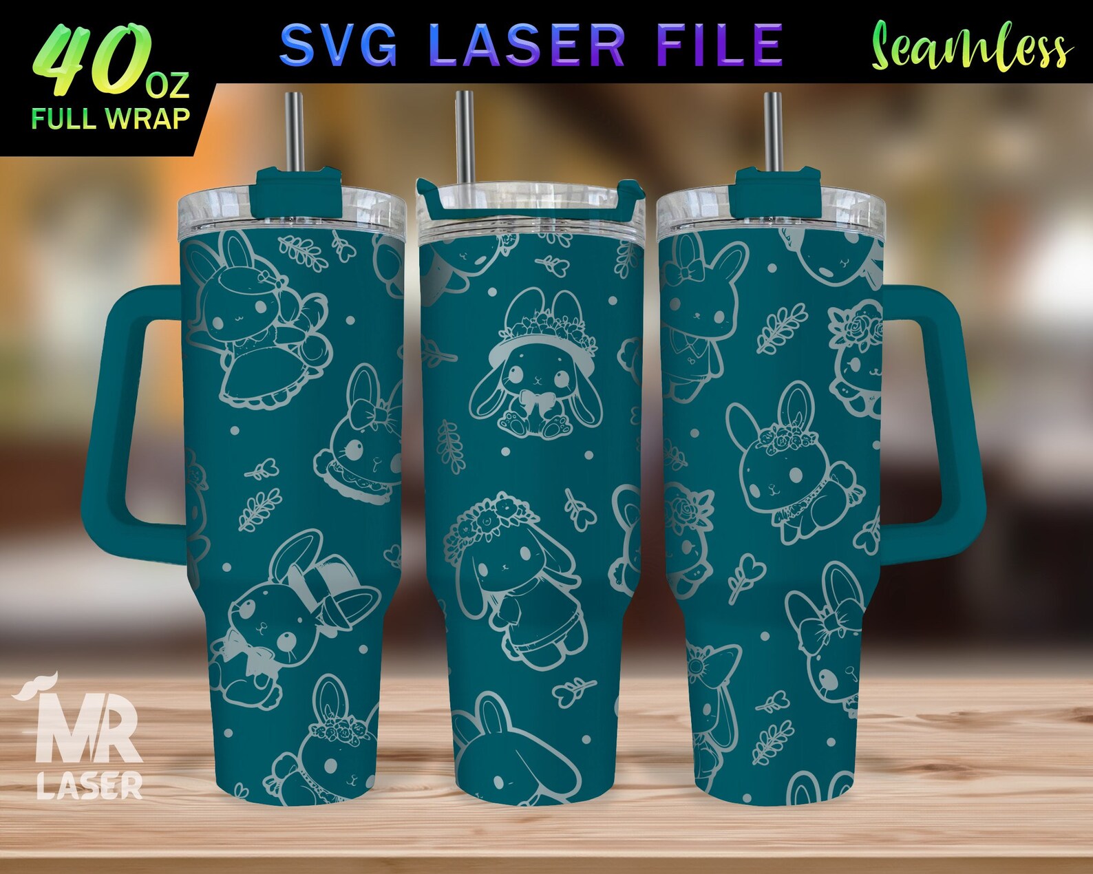 Cute Bunny V2 Laser Engraved Full Wrap Design for 40 Oz Tumbler ...