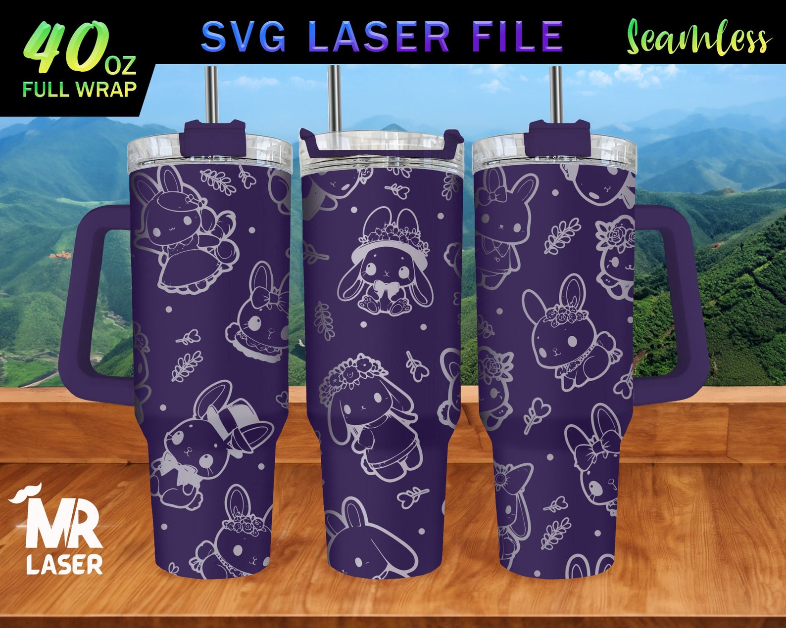 Cute Bunny V2 Laser Engraved Full Wrap Design for 40 Oz Tumbler ...
