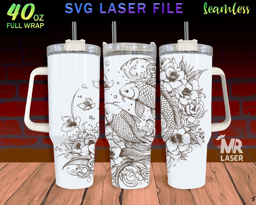Koi Fish Laser Engraved Full Wrap Design for 40oz Tumbler, Fish SVG ...