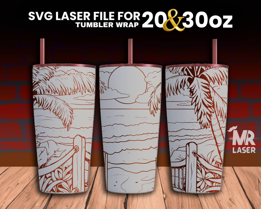 Beach Laser Engraved Full Wrap Design for 30 and 20 Oz Tumbler, Beach ...