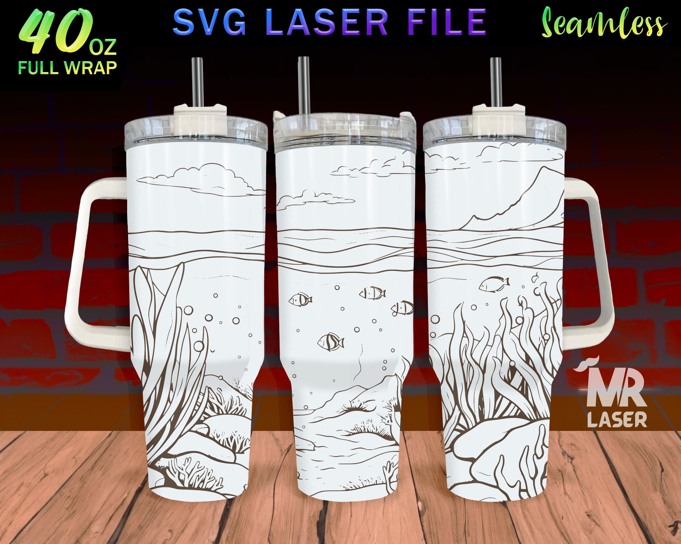Sea Life Laser Engraved Full Wrap Design for 40oz Tumbler, Under Water ...