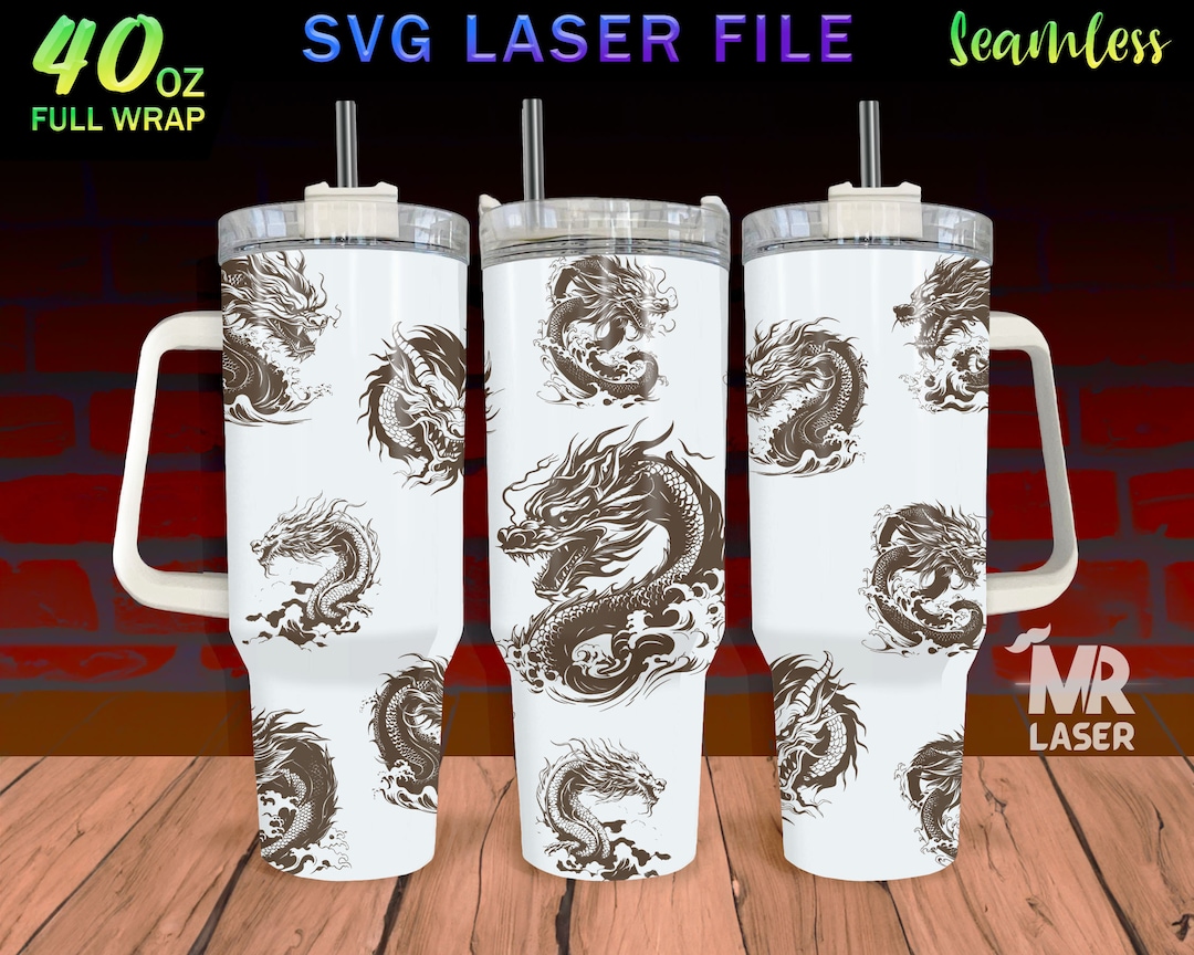 Dragon Laser Engraved Full Wrap Design for 40oz Tumbler, Dragon SVG ...