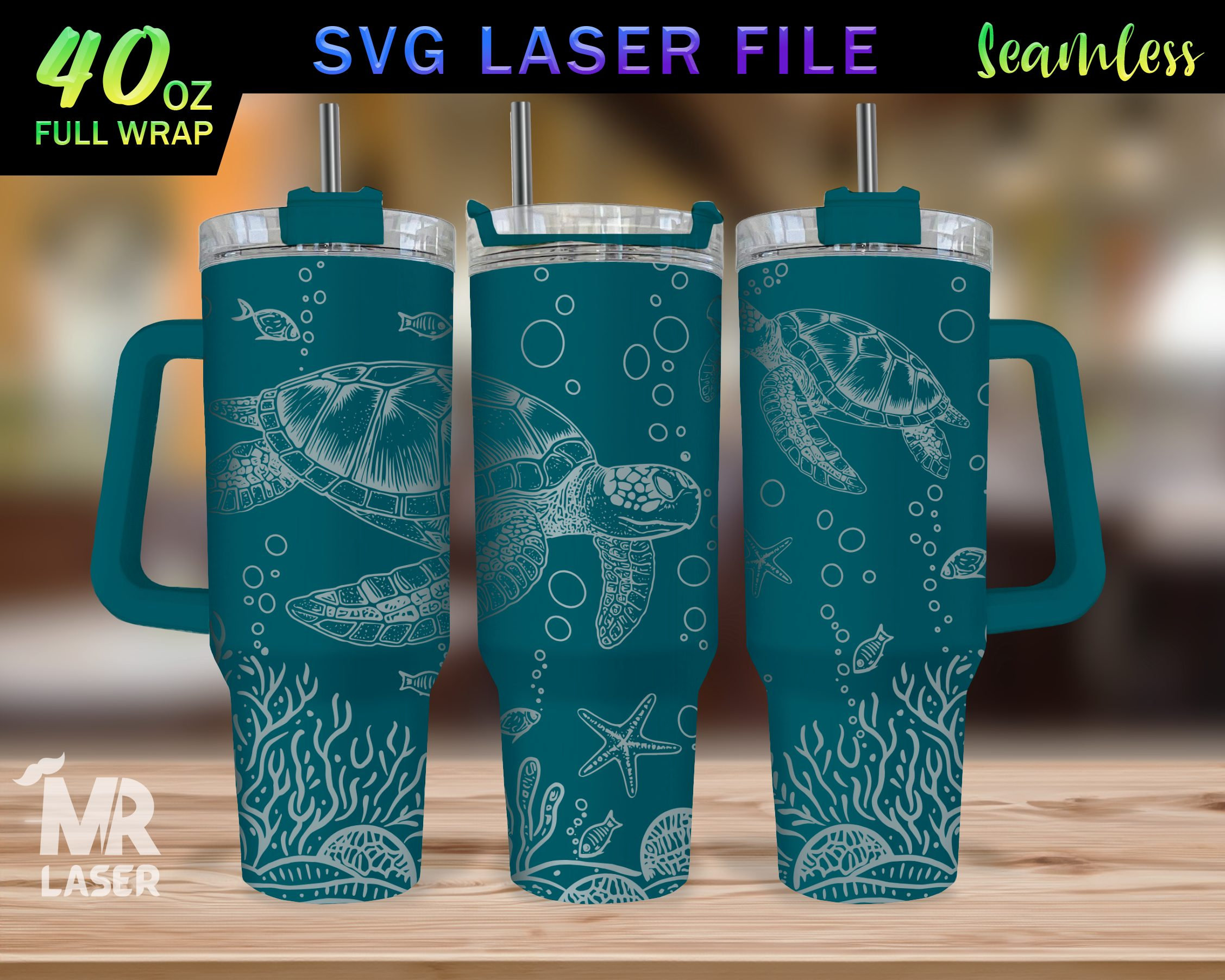 Turtle V3 Laser Engraved Full Wrap Design for 40oz Tumbler, Turtle SVG ...