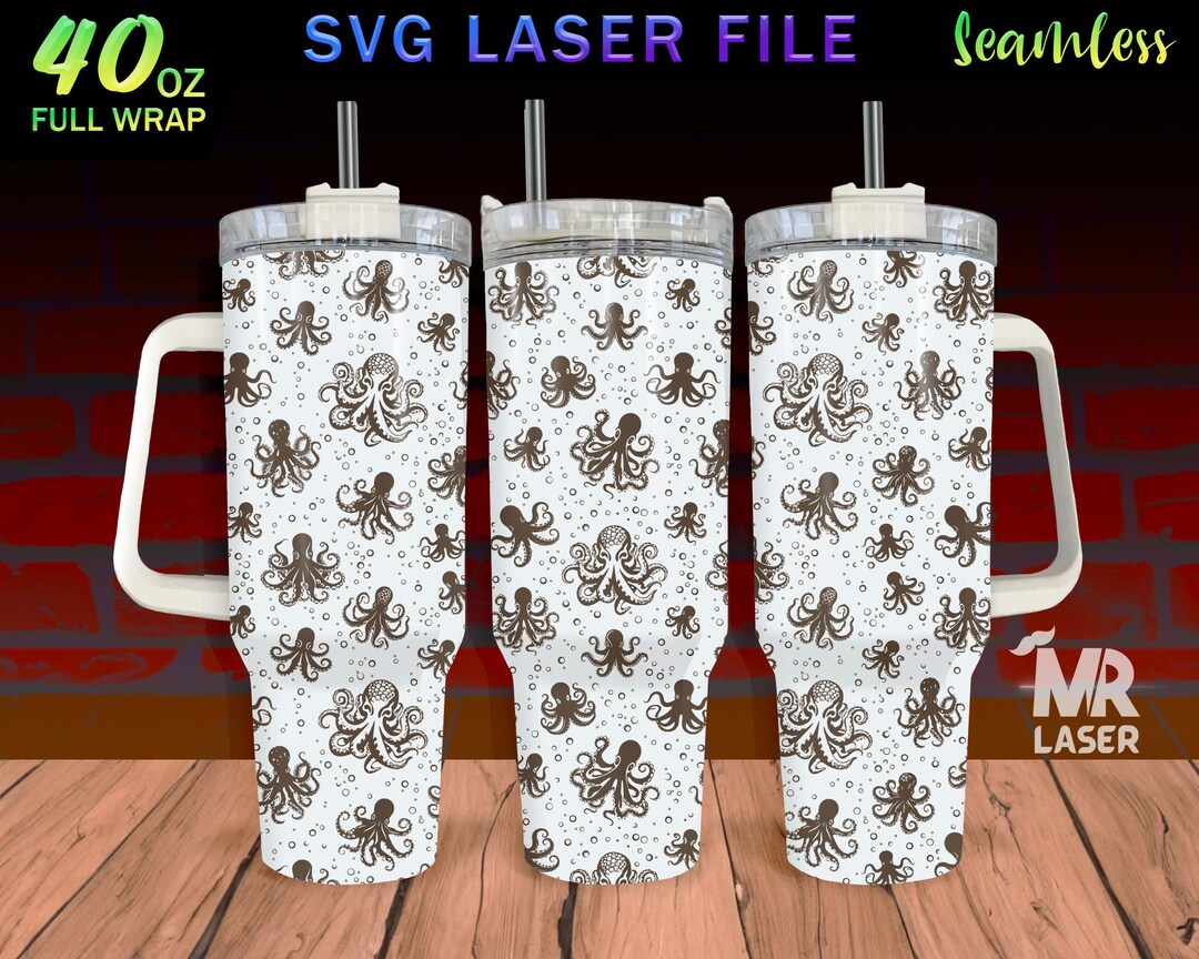 Octopus Laser Engraved Full Wrap Design for 40oz Tumbler, Octopus SVG ...