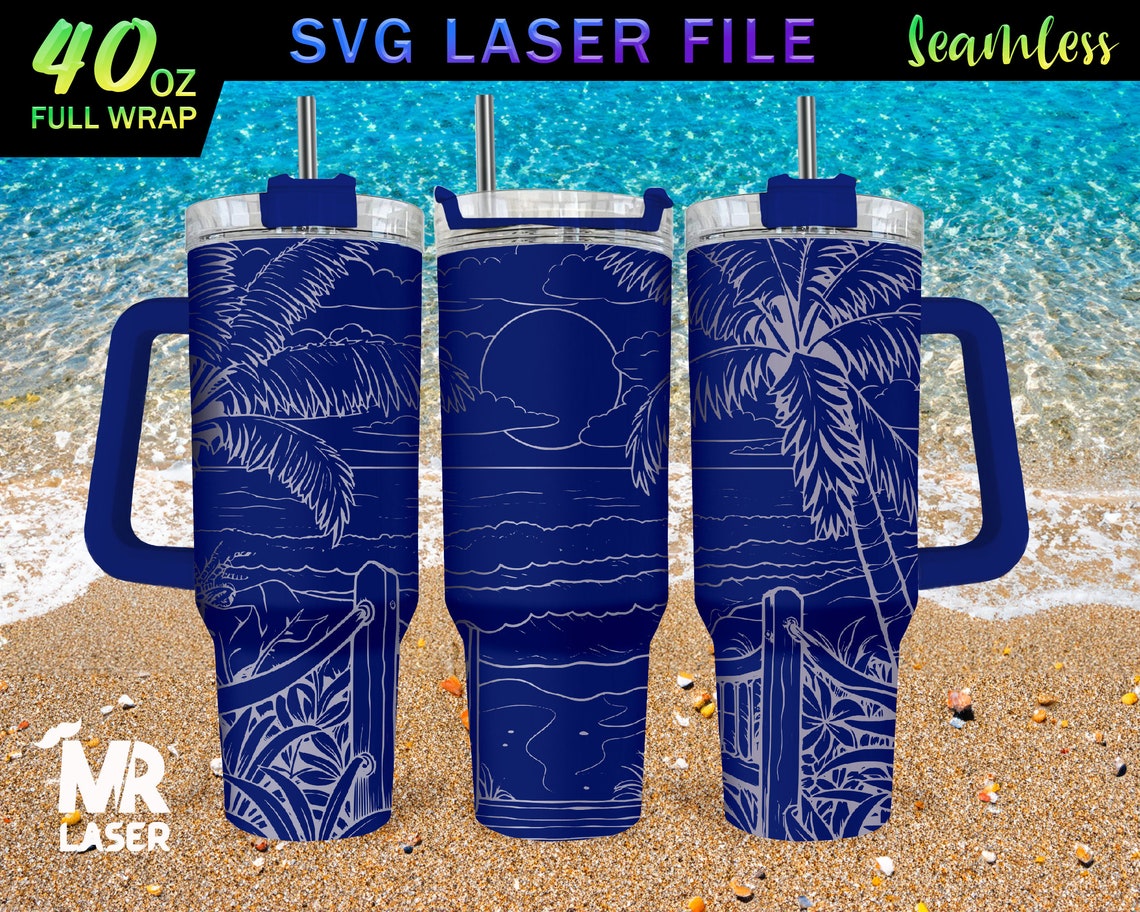 Beach Laser Engraved Full Wrap Design for 40oz Tumbler, Beach SVG Laser ...