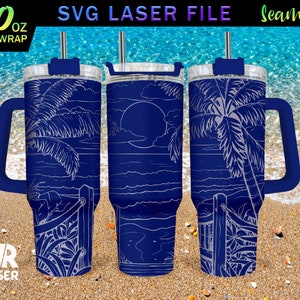 Beach Laser Engraved Full Wrap Design for 40oz Tumbler, Beach SVG Laser ...