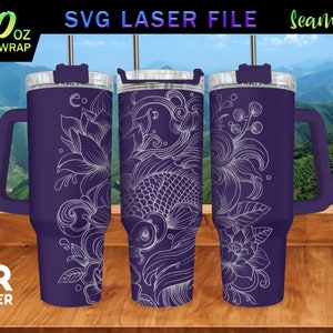Koi Fish V2 Laser Engraved Full Wrap Design for 40oz Tumbler, Fish SVG ...