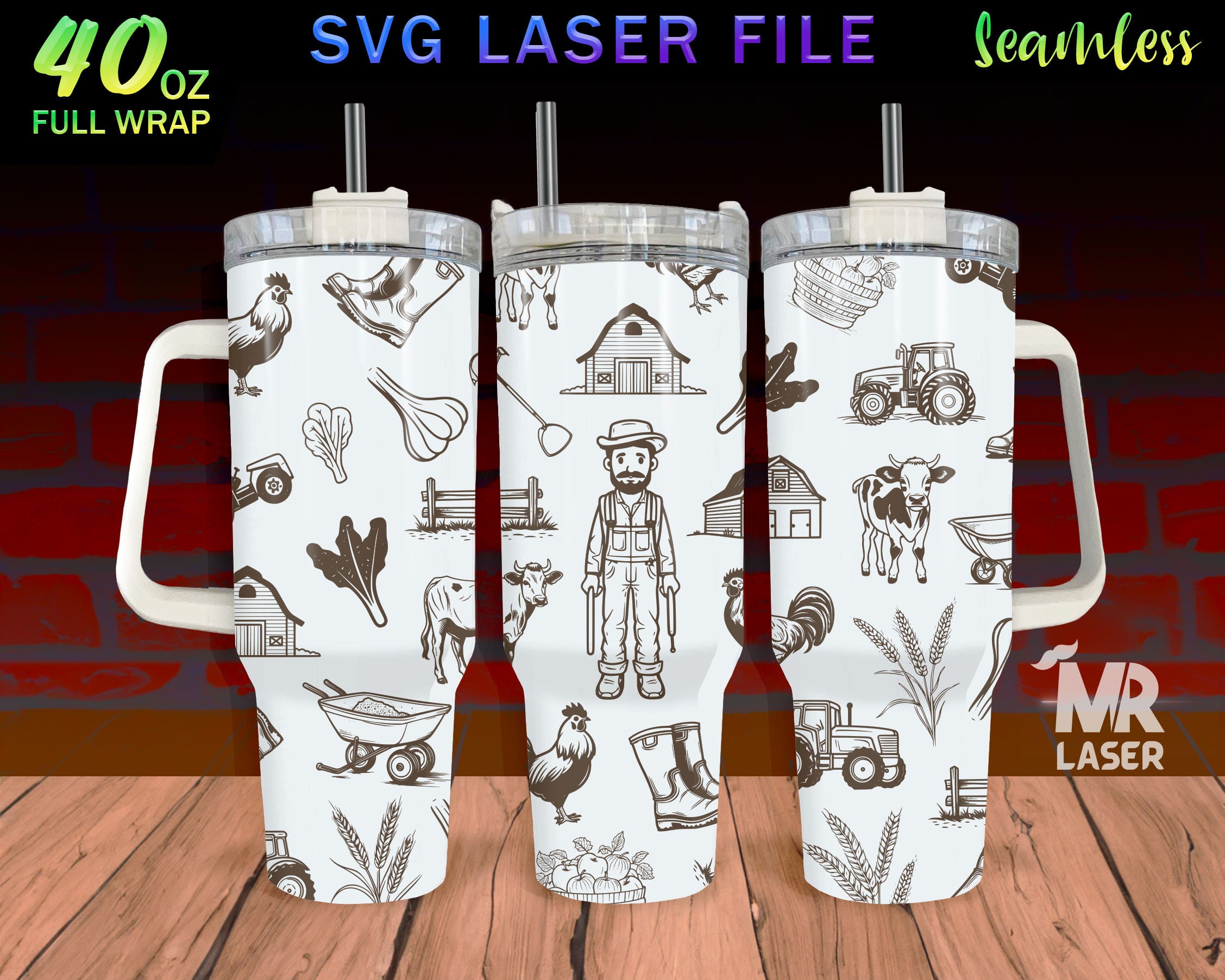 Farmer Laser Engraved Full Wrap Design for 40 Oz Tumbler, Farmer Doodle ...