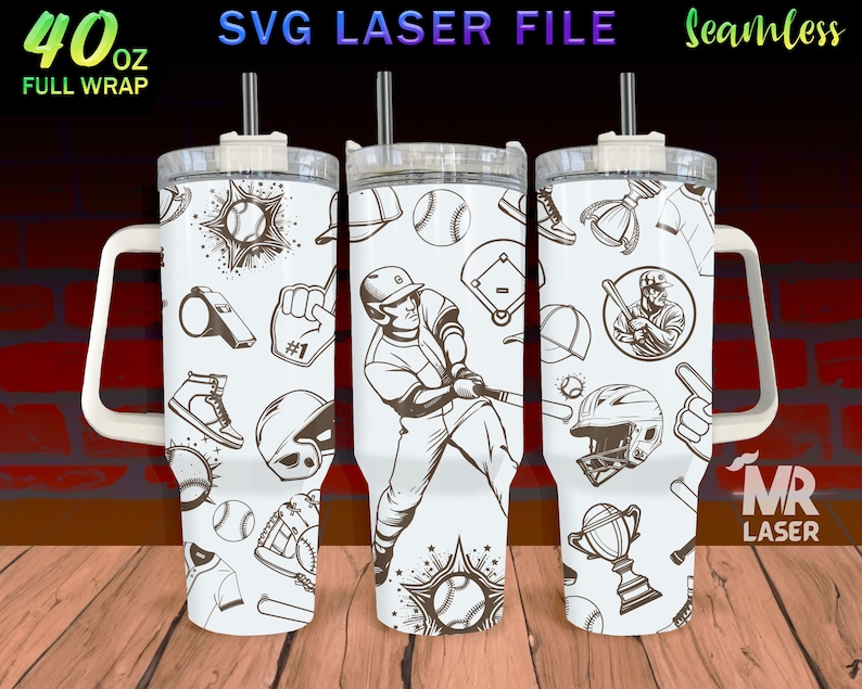 Baseball Laser Engraved Full Wrap Design for 40 Oz Tumbler, Baseball ...