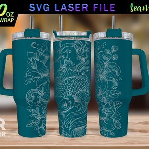 Koi Fish V2 Laser Engraved Full Wrap Design for 40oz Tumbler, Fish SVG ...