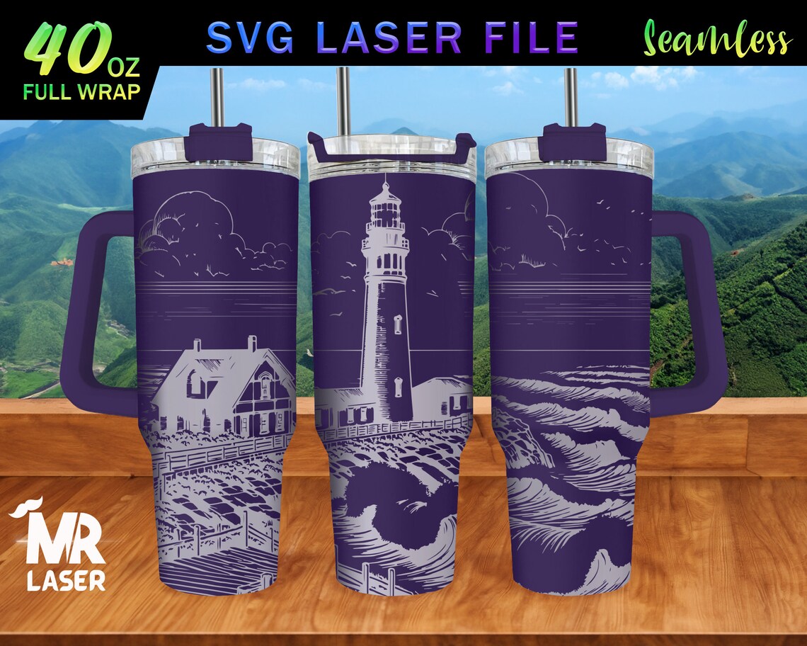 Lighthouse Laser Engraved Full Wrap Design for 40 Oz Tumbler ...