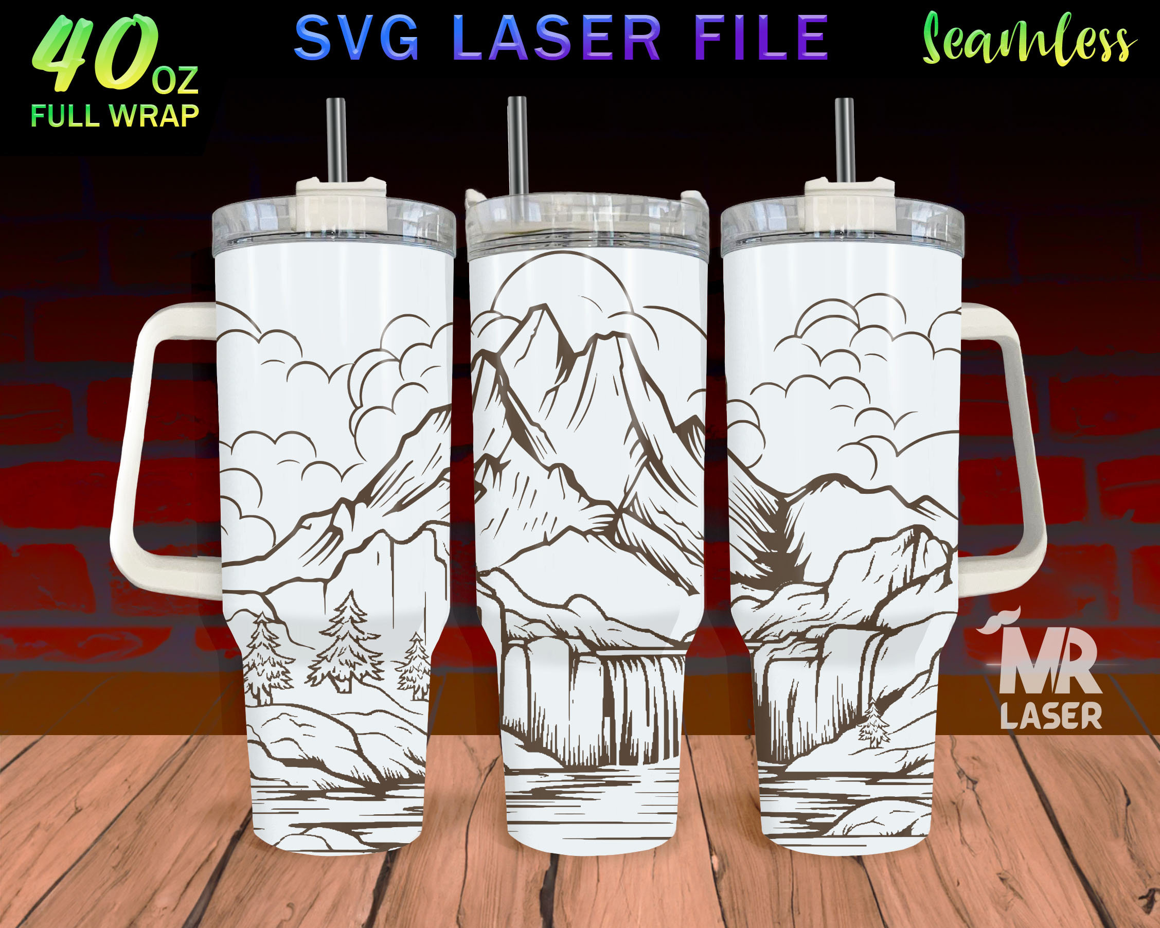 Waterfall Laser Engraved Full Wrap Design for 40oz Tumbler, Waterfall ...