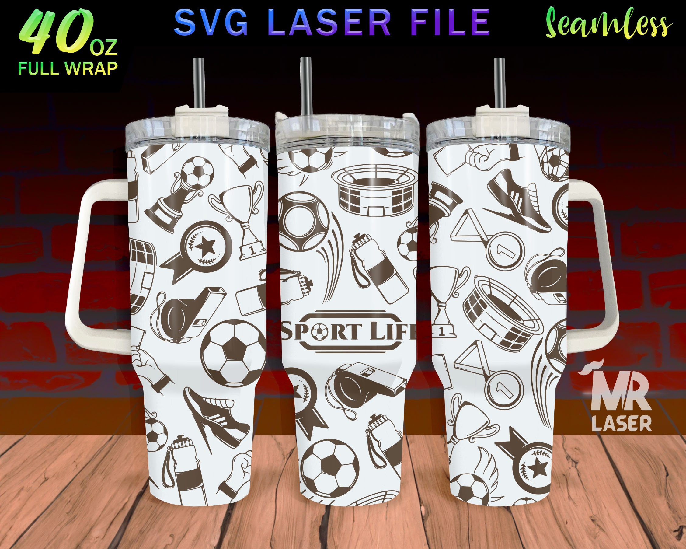 Soccer Laser Engraved Full Wrap Design for 40 Oz Tumbler, Soccer Doodle ...
