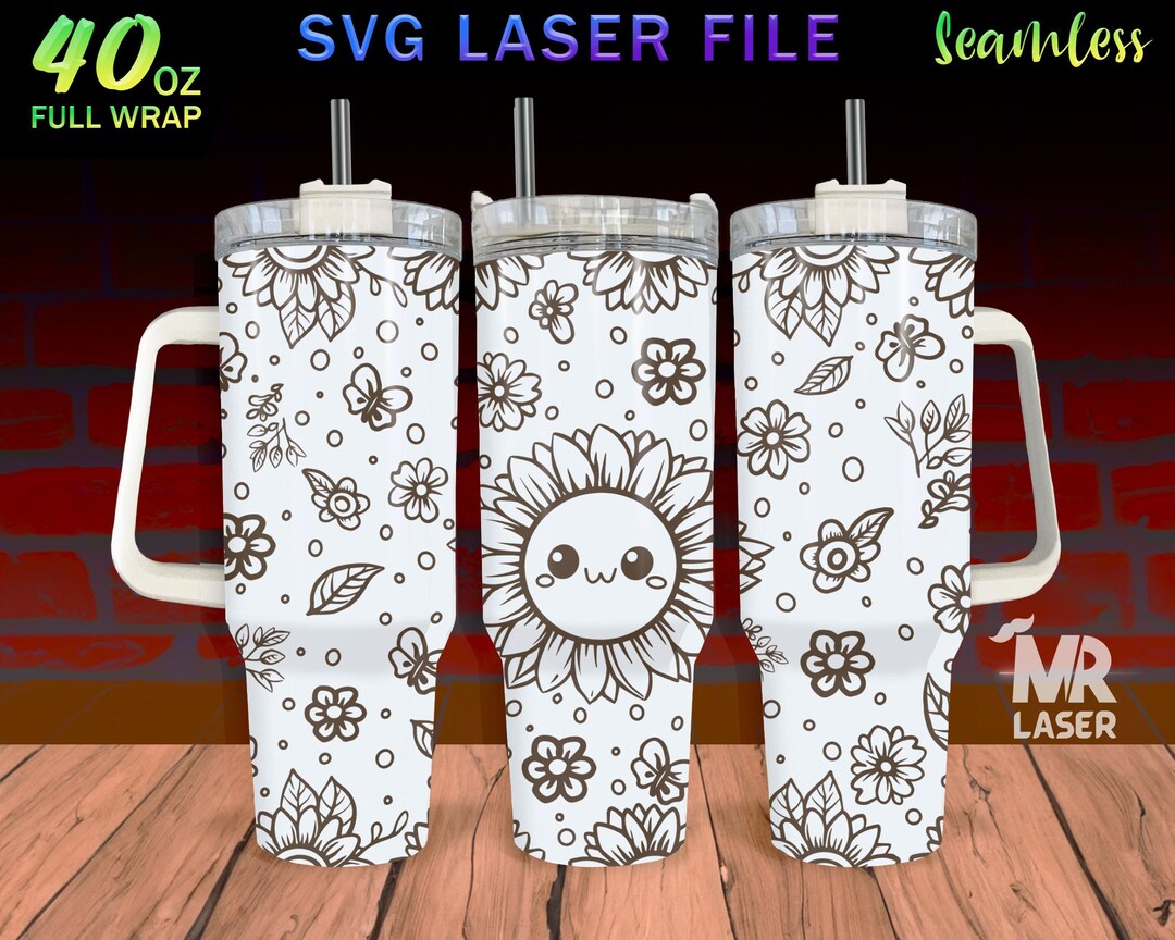Cute Sun Laser Engraved Full Wrap Design for 40 Oz Tumbler, Sun Doodle ...