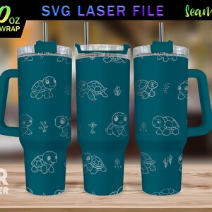 Cute Turtle Laser Engraved Full Wrap Design for 40 Oz Tumbler, Cute ...