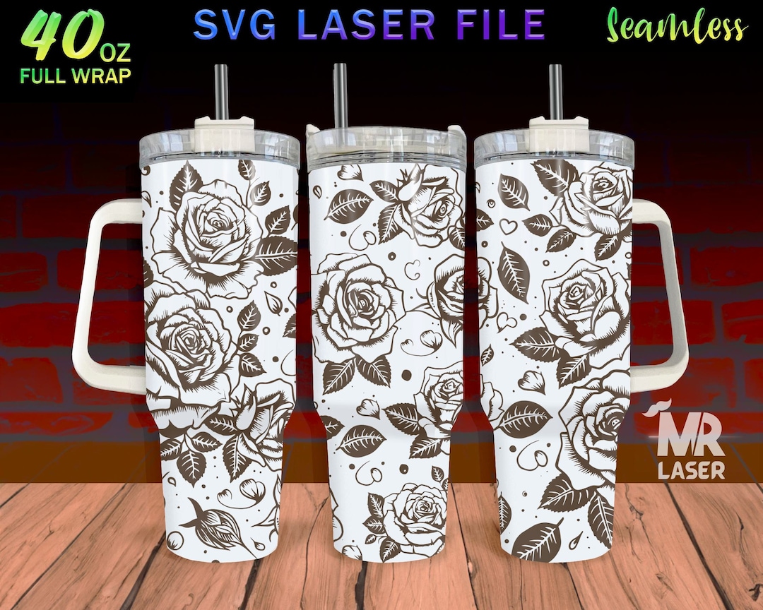 Rose Pattern Laser Engraved Full Wrap Design for 40 Oz Tumbler, Rose ...