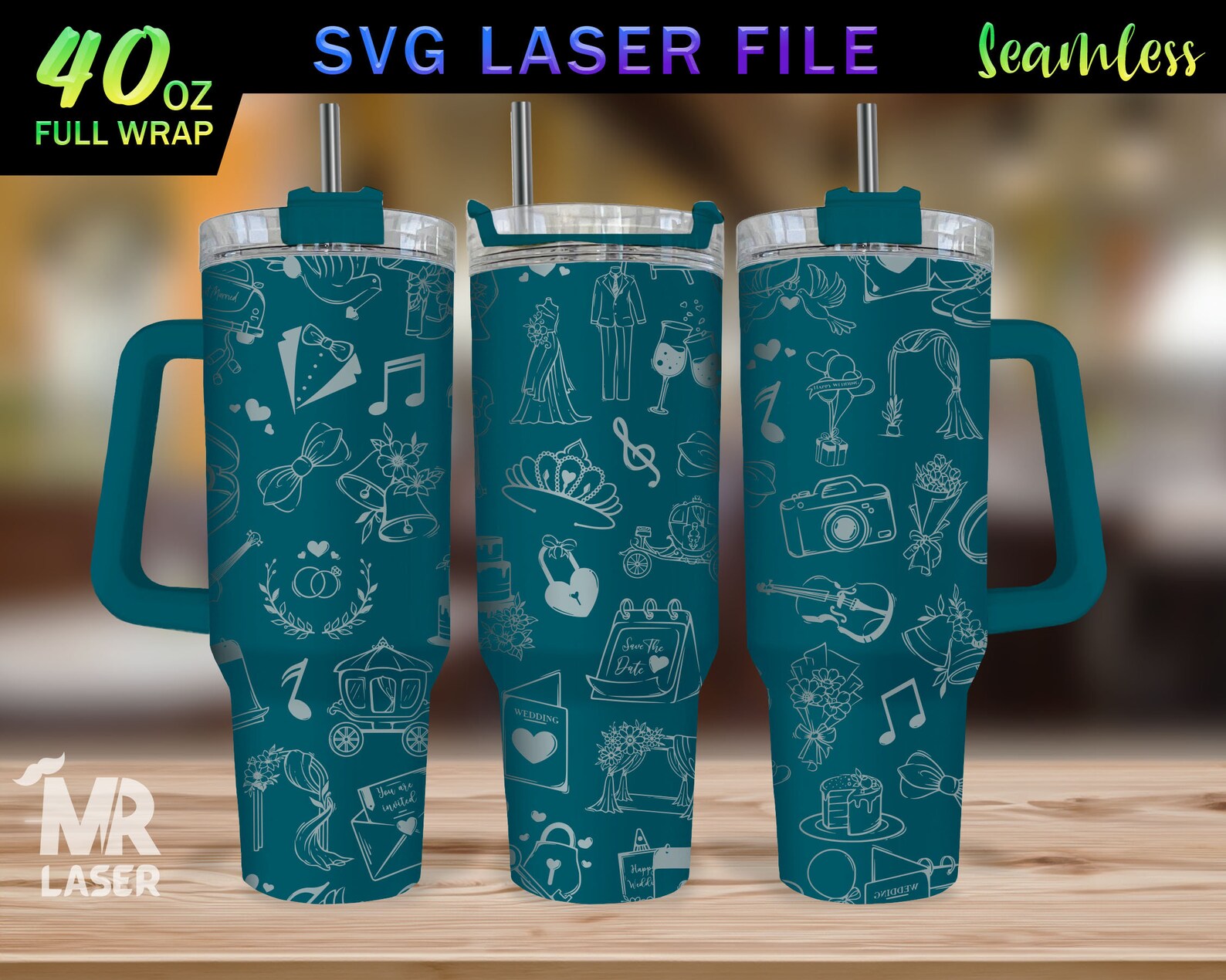 Wedding Laser Engraved Full Wrap Design for 40 Oz Tumbler, Wedding ...