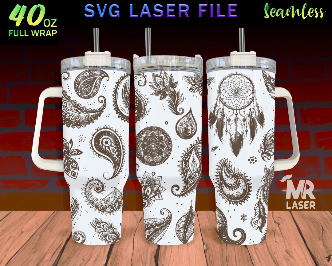 Boho Paisley Laser Engraved Full Wrap Design for 40oz Tumbler, Boho ...