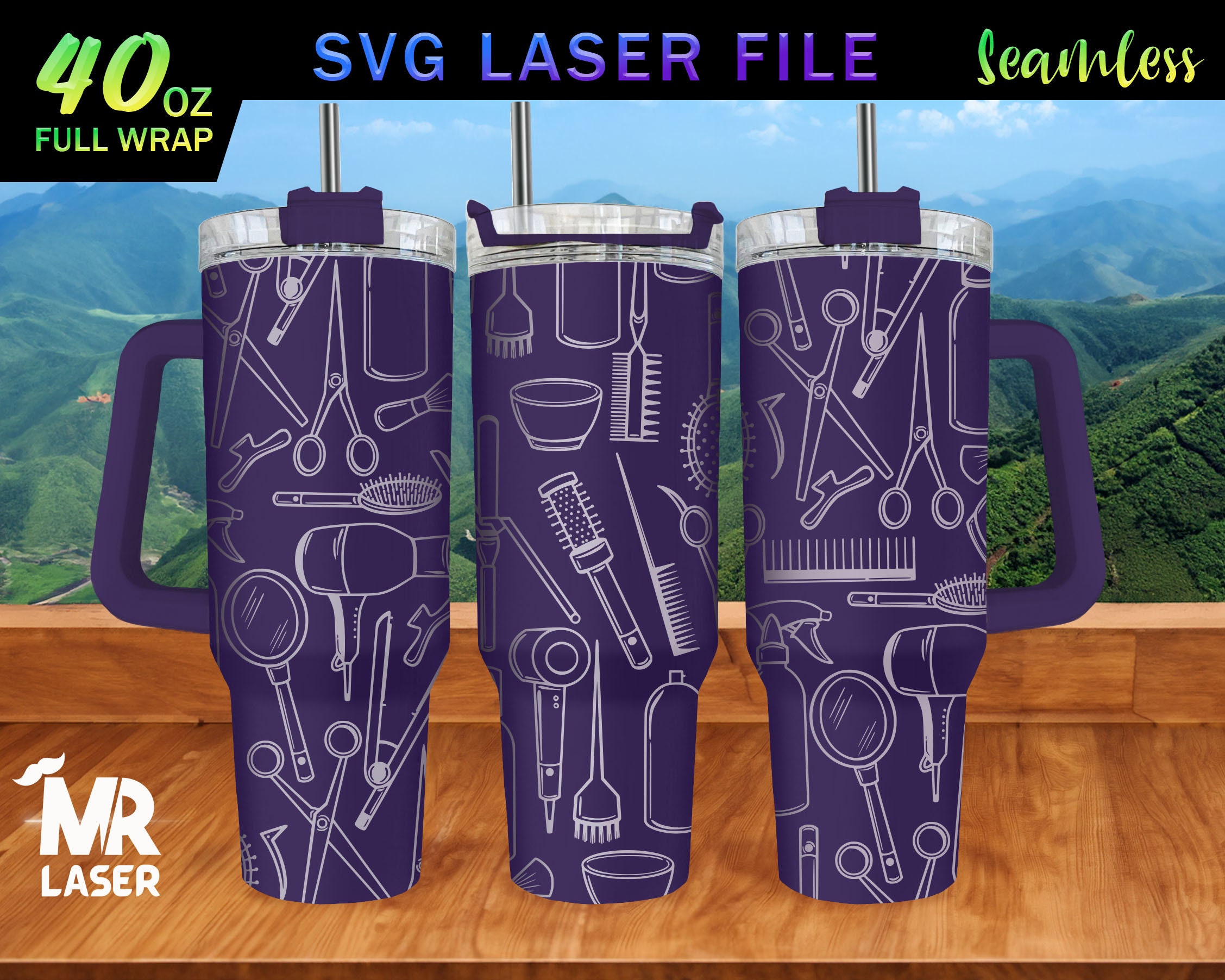 Salon Laser Engraved Full Wrap Design for 40 Oz Tumbler, Salon Doodle ...