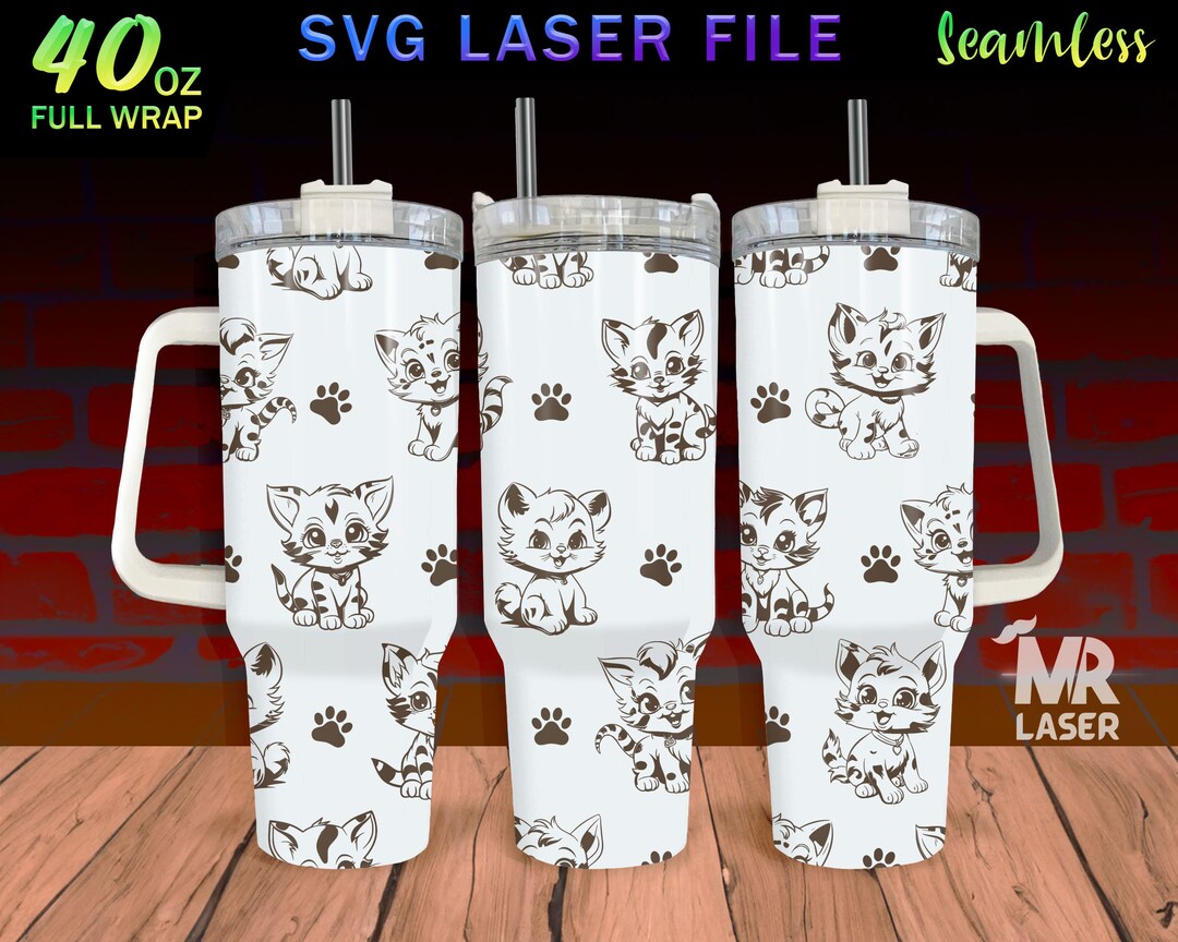 Cute Cat Laser Engraved Full Wrap Design for 40oz Tumbler, Cute Cat SVG ...