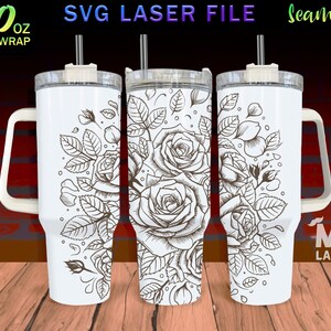 Rose Bouquet V2 Laser Engraved Full Wrap Design for 40 Oz Tumbler, Rose ...