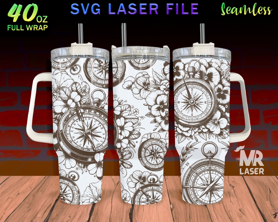 Floral Compass Laser Engraved Full Wrap Design for 40 Oz Tumbler ...