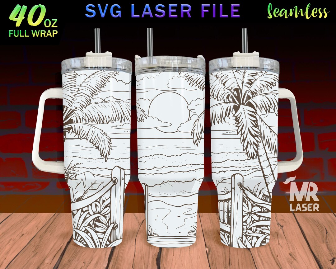 Beach Laser Engraved Full Wrap Design for 40oz Tumbler, Beach SVG Laser File, Nature Tumbler ...