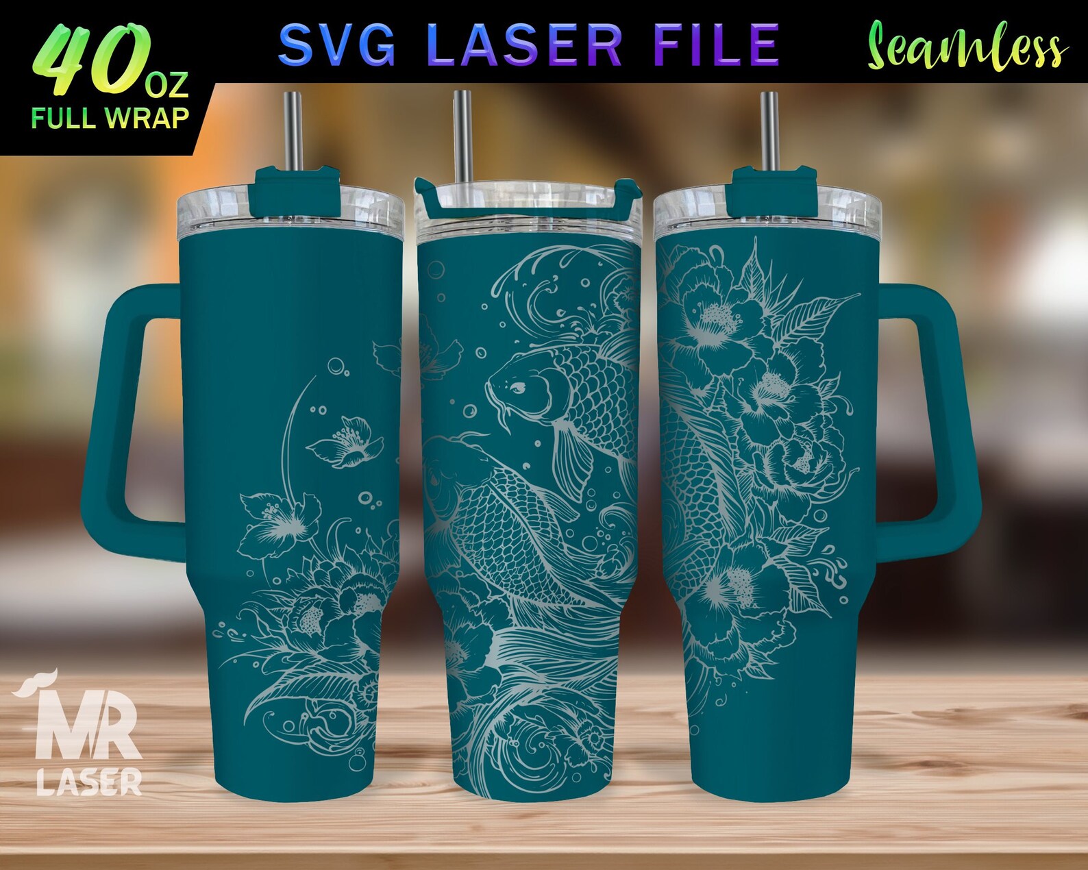 Koi Fish Laser Engraved Full Wrap Design for 40oz Tumbler, Fish SVG ...