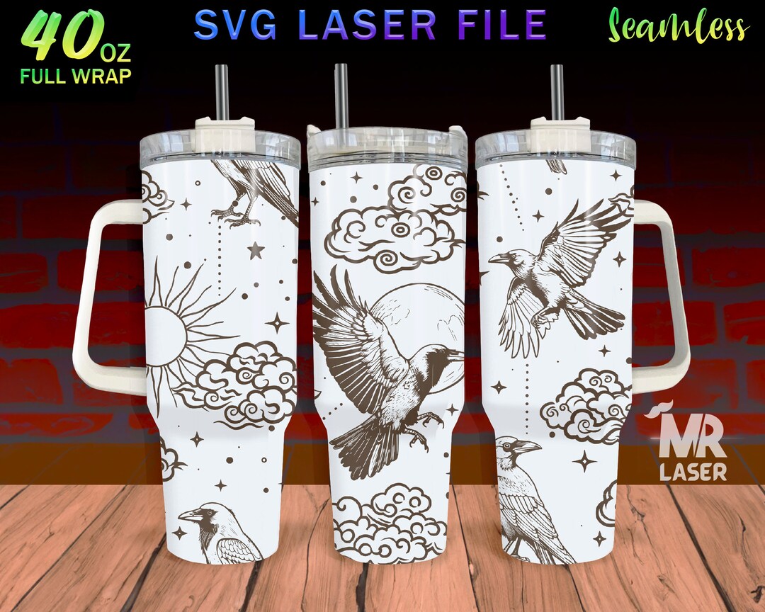 Crow Bird Laser Engraved Tumbler Wrap: Seamless SVG File (40oz) - Etsy