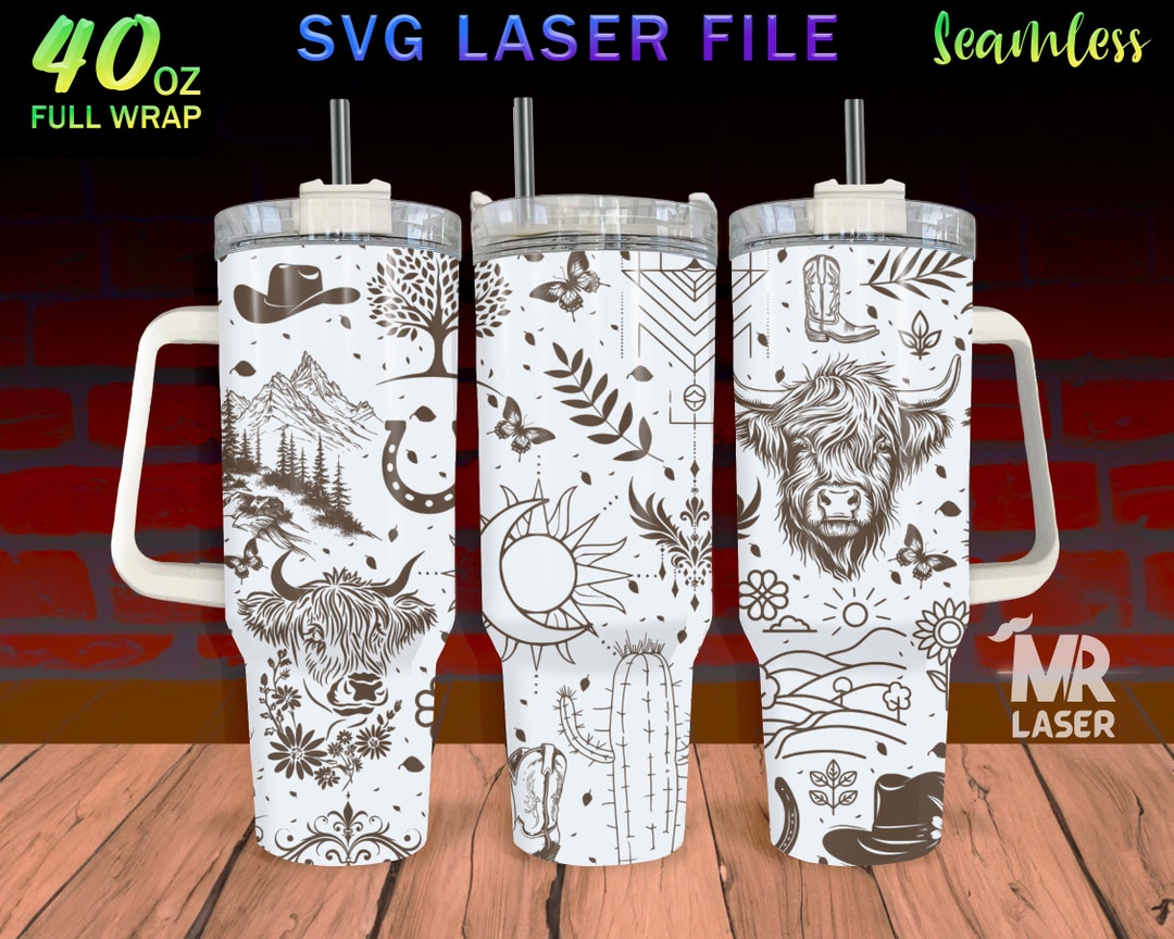 Highland Cow Western Tumbler Wrap: Laser Engraved Design (SVG File) - Etsy