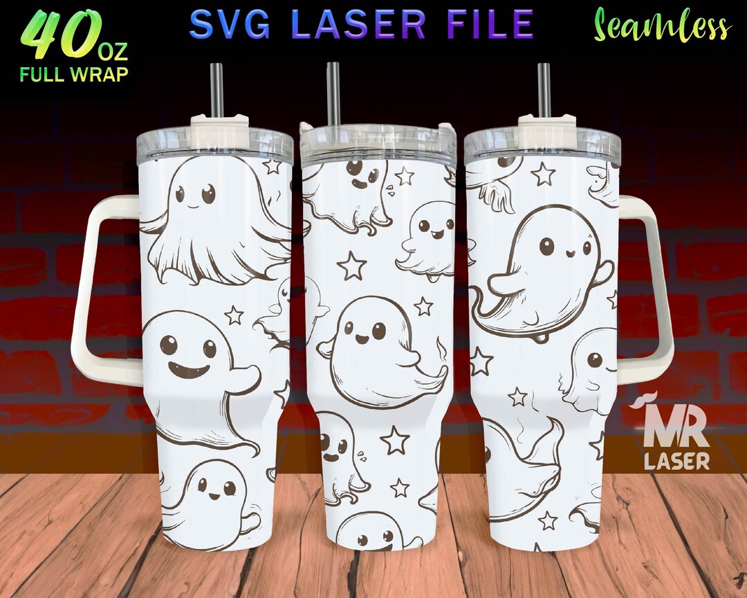 Cute Ghost Laser Engraved Full Wrap Design for 40oz Tumbler, Ghost SVG ...