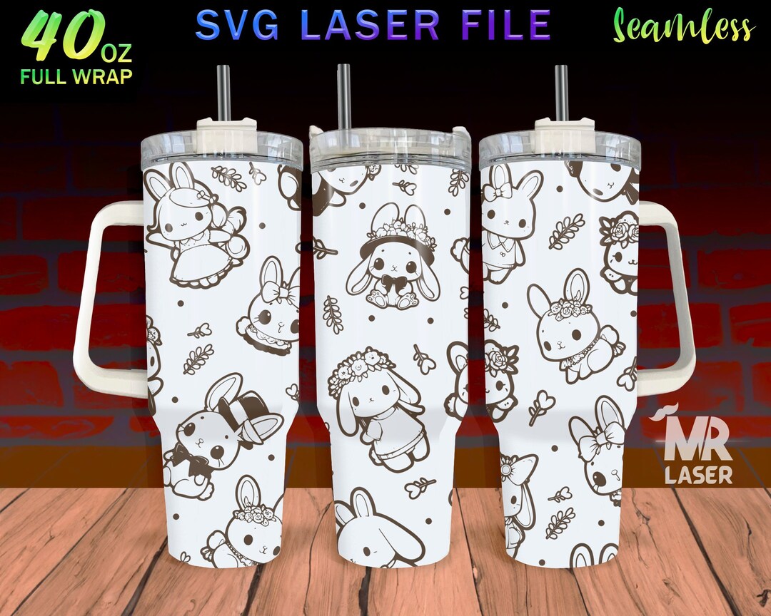 Cute Bunny V2 Laser Engraved Full Wrap Design for 40 Oz Tumbler ...