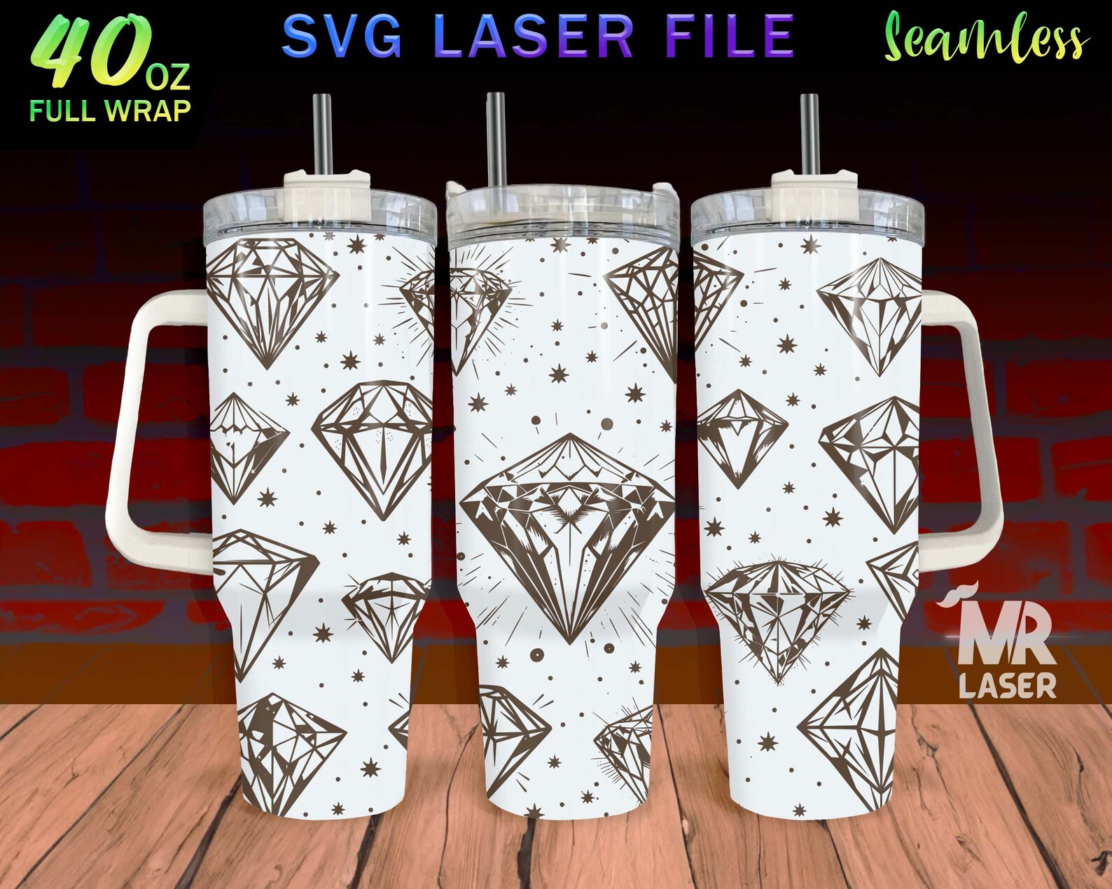 Diamond Laser Engraved Full Wrap Design for 40oz Tumbler, Diamond SVG ...