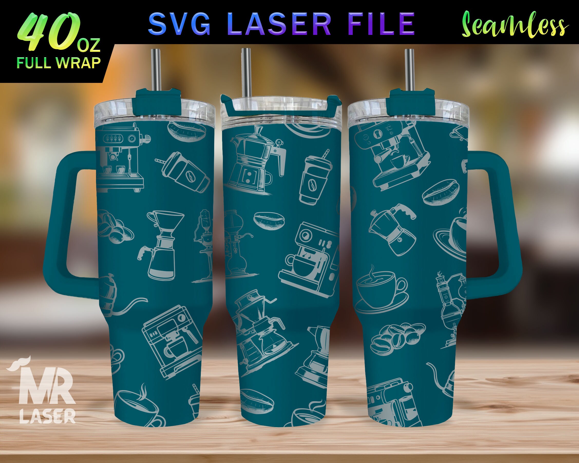 Coffee Laser Engraved Full Wrap Design for 40 Oz Tumbler, Coffee Doodle ...